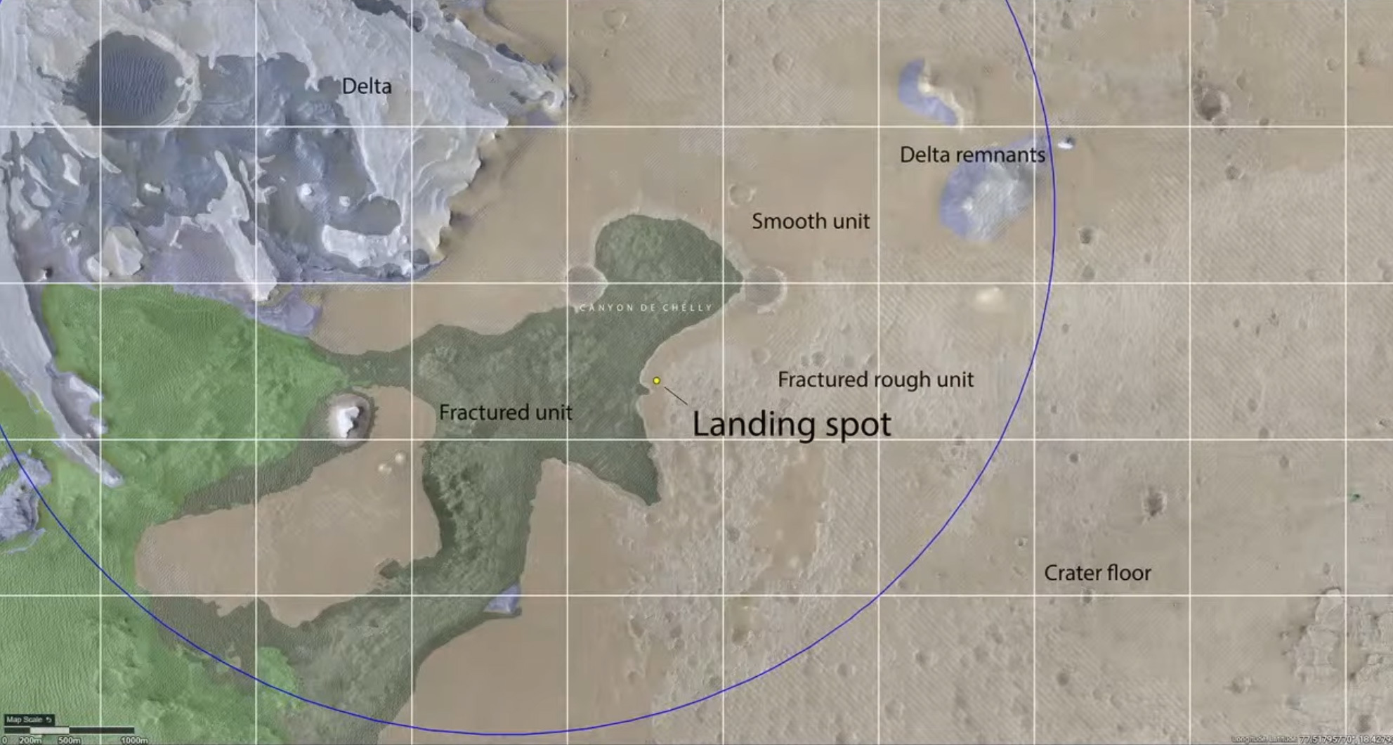 NASA toont foto's van sky crane-landing en landingsplek Marsrover ...