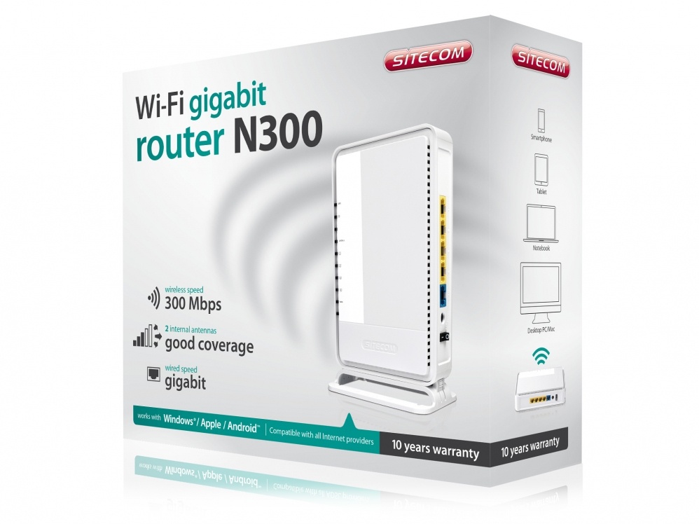 Specificaties van Sitecom Wi-Fi Gigabit Router N300 - WLR-4004 - Tweakers