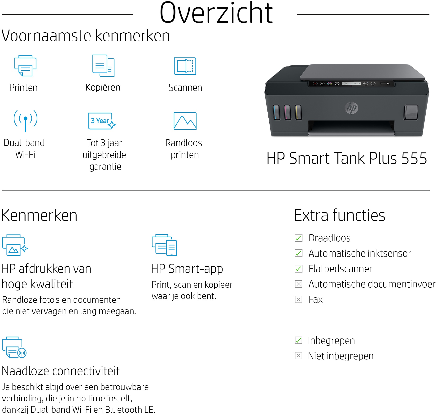Specificaties van HP Smart Tank Plus 555 - Tweakers