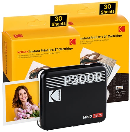 Kodak Mini Shot 3 Square Retro Printer Zwart + 60 Sheets Bundle ...