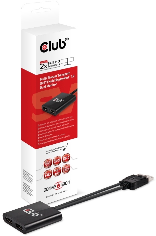 Specificaties van Club 3D SenseVision Multi Stream Transport (MST) Hub DisplayPort 1.2 Dual ...