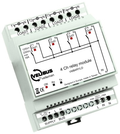 Velleman Programmeerbare 4-kanaals relaismodule met spanningsuitgangen ...