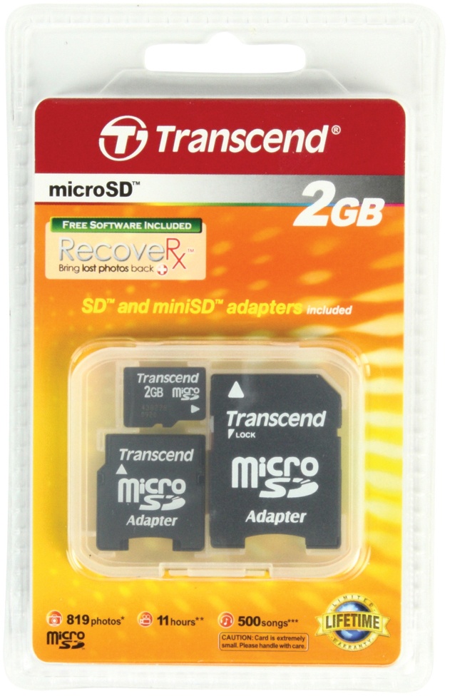 Specificaties van Transcend microSD 2GB + 2 Adapters - Tweakers