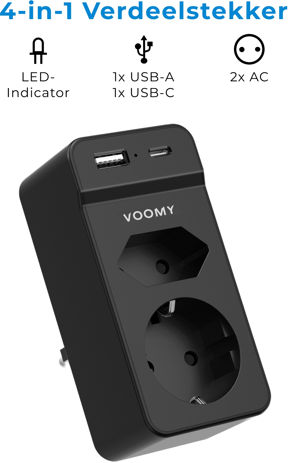 Specificaties van Voomy Verdeelstekker - 1 USB-C & 1 USB-A Poort - 2 ...