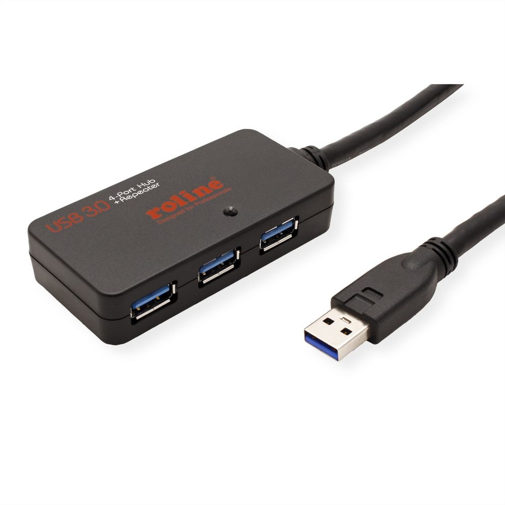 Roline USB 3.2 Gen 1 4-port Hub met repeater, zwart, 10 m - Kenmerken ...