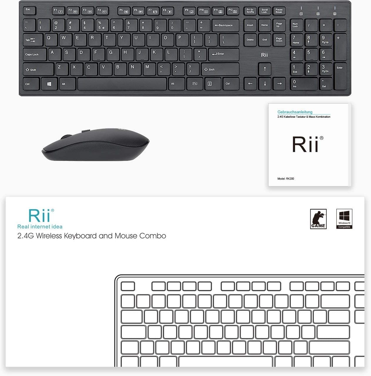 Specificaties van Rii RK200 2.4G Wireless Keyboard and Mouse Combo ...