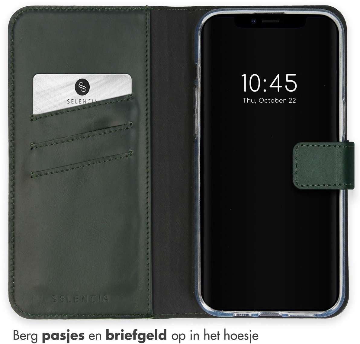 Selencia Echt Lederen Bookcase iPhone 15 Plus - Groen (iPhone 15 Plus ...