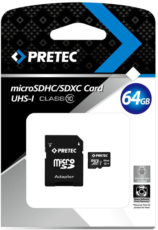 Specificaties van Pretec microSDXC Card UHS-I (CL10) 64GB + 1 adapter ...
