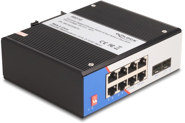 Delock Industrial Gigabit Ethernet Switch 8 Port RJ45 2 Port SFP for ...
