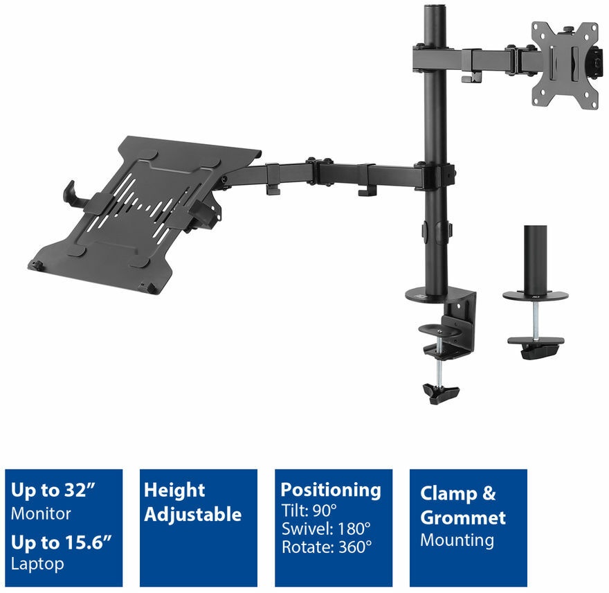 ACT Monitor Bureausteun met Laptoparm, 1 Scherm Tot 32”, 1 Laptop Tot ...