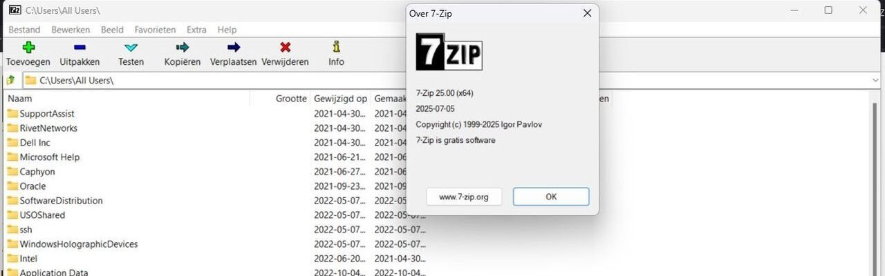 Windows-versie 7-Zip heeft ondersteuning voor meer dan 64 threads ...
