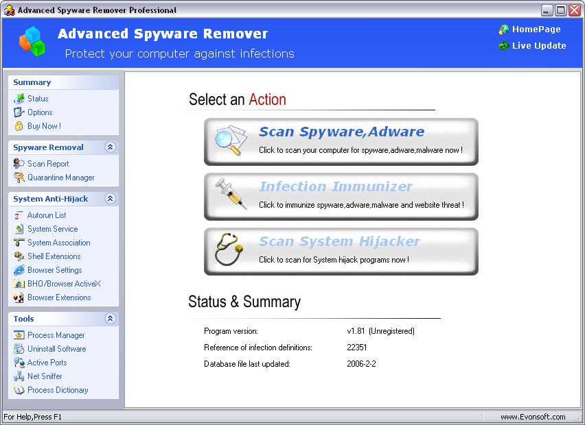 Advanced Spyware Remover - Kenmerken - Tweakers