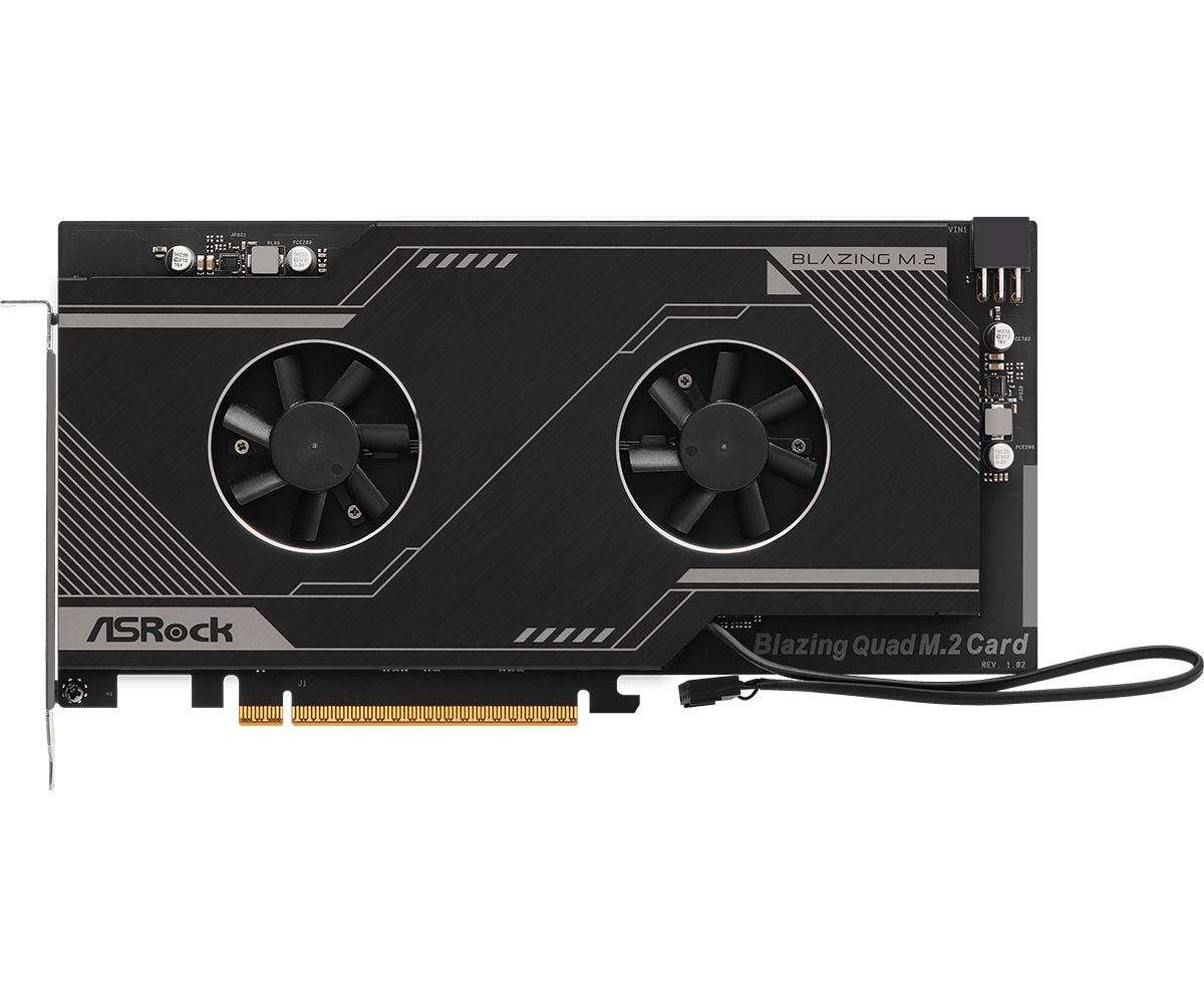 ASRock brengt PCIe 5.0-uitbreidingskaart met vier M.2-slots uit - Tweakers