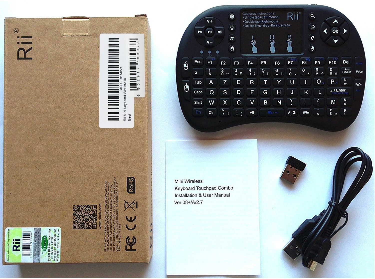 Specificaties van Rii Mini Wireless Keyboard i8+ (RF USB 2.0) - Tweakers