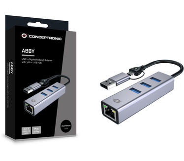 Conceptronic ABBY25G USB-C to Gigabit Network Adapter with 3-Port USB ...