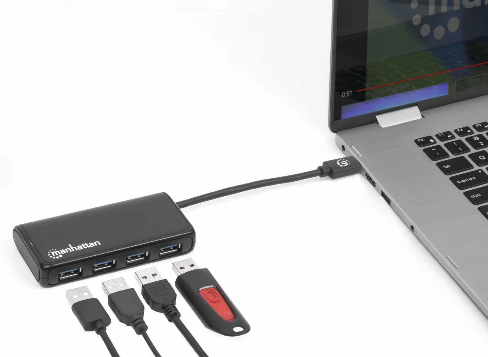Manhattan USB-C Hub/Dock, USB-C to 4x USB-A Ports, 5 Gbps (USB 3.2 Gen1 ...