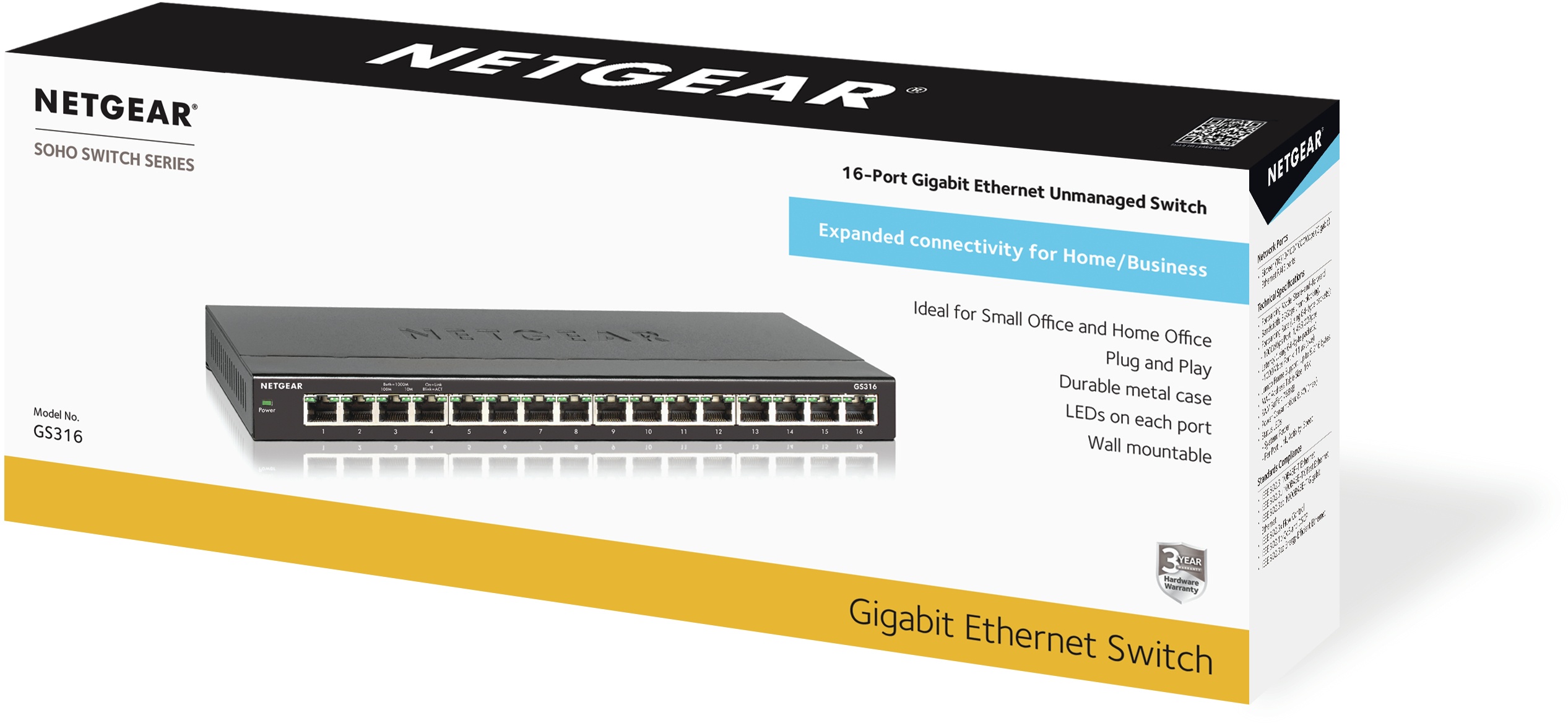 Specificaties van Netgear Switch 16x GE GS316-100PES (GS316-100PES ...