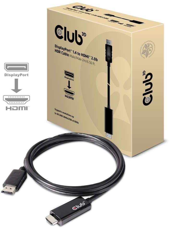 Club 3D DisplayPort 1.4 Cable to HDMI 2.0b Active Adapter Male/Male 2m ...