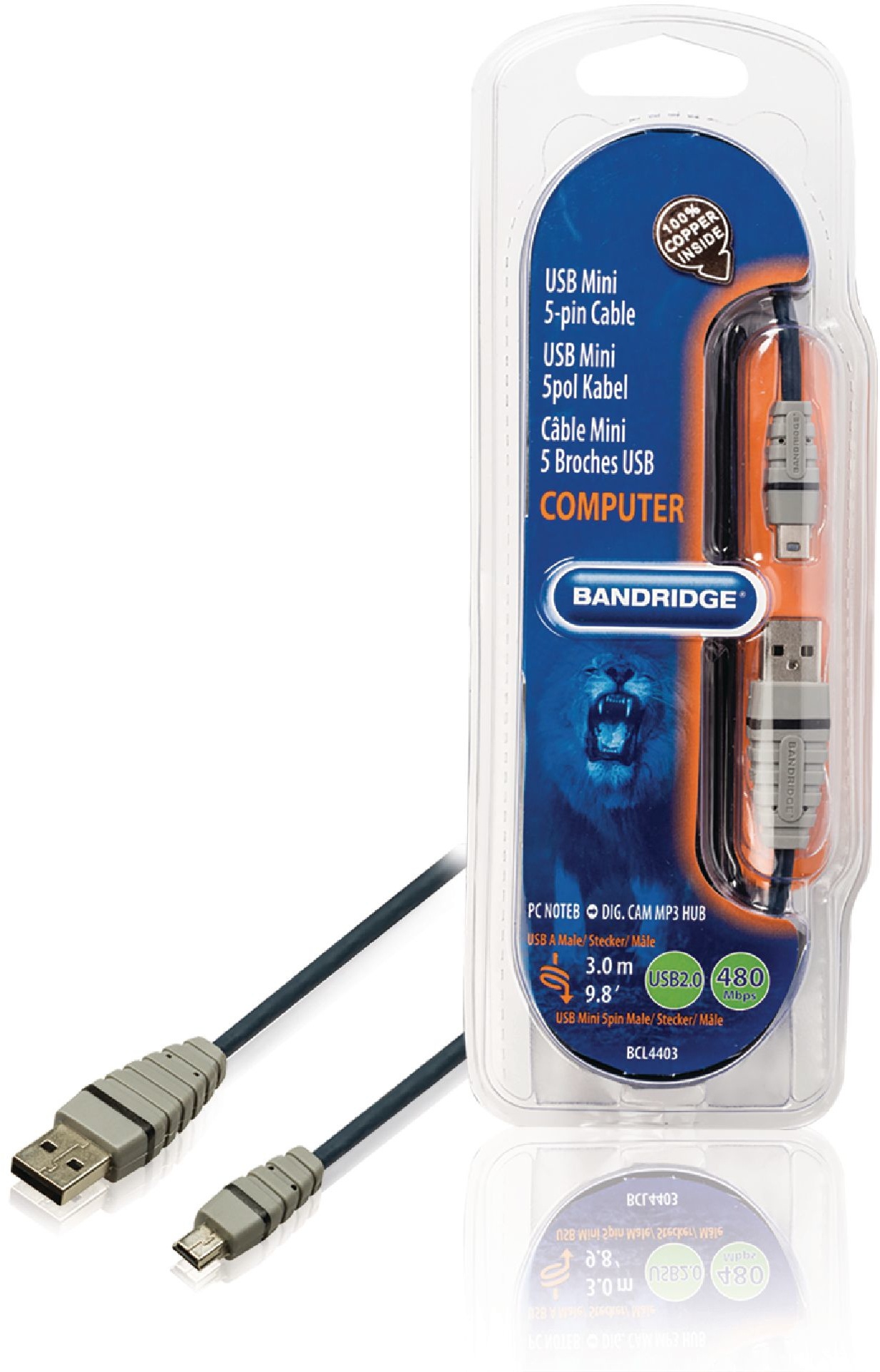 Specificaties van Bandridge USB Mini 5-pin Cable Aluminium, Grijs ...