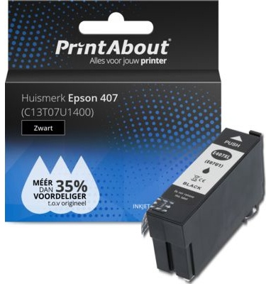 PrintAbout Huismerk Epson 407 (C13T07U1400) Inktcartridge Zwart ...