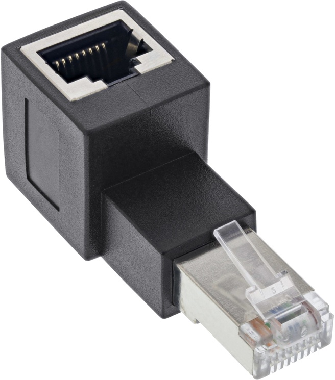 Specificaties van InLine patch cord adapter Cat.6A, RJ45 plug / socket, angled 90° upwards ...