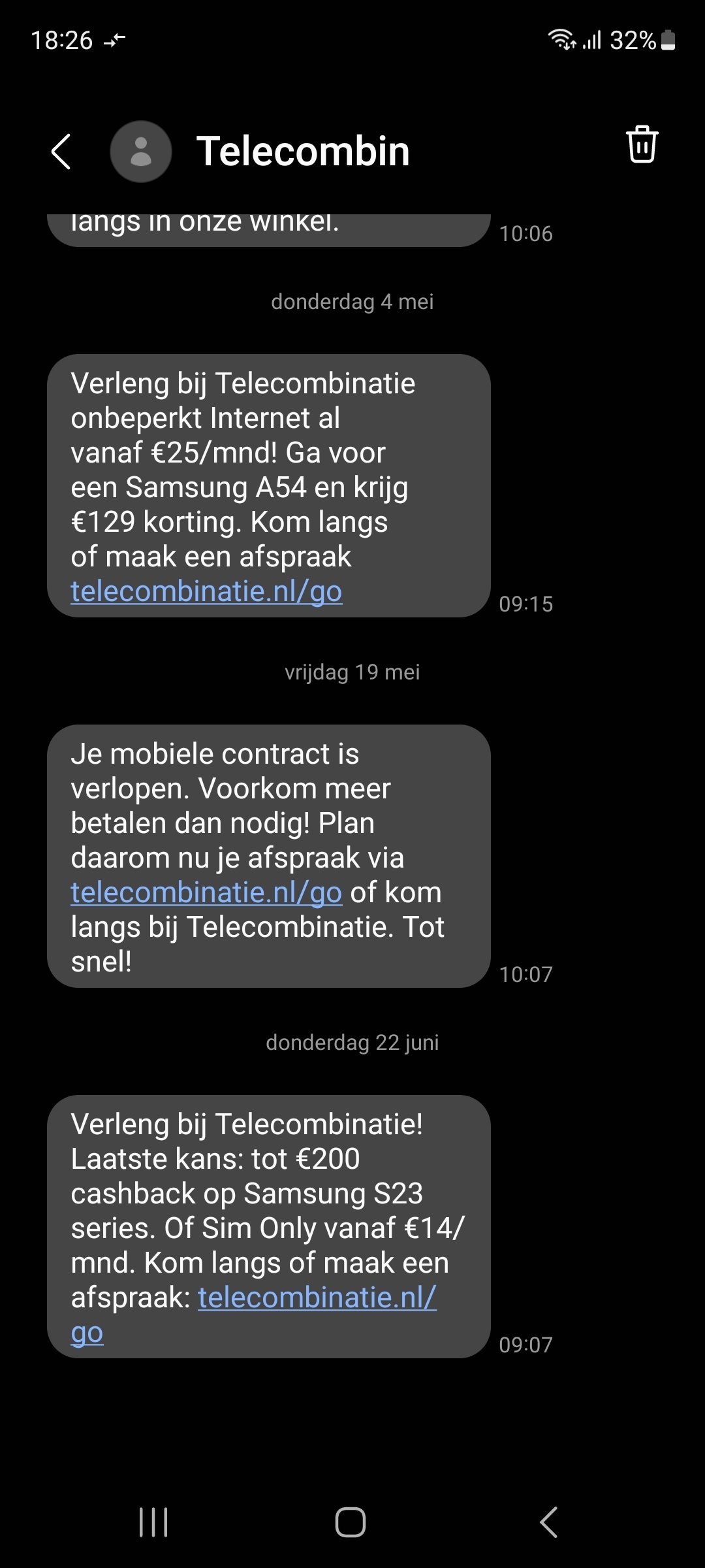 Telecombinatie SMS spam geen abonement of ooit contact gehad - Telecomproviders - GoT