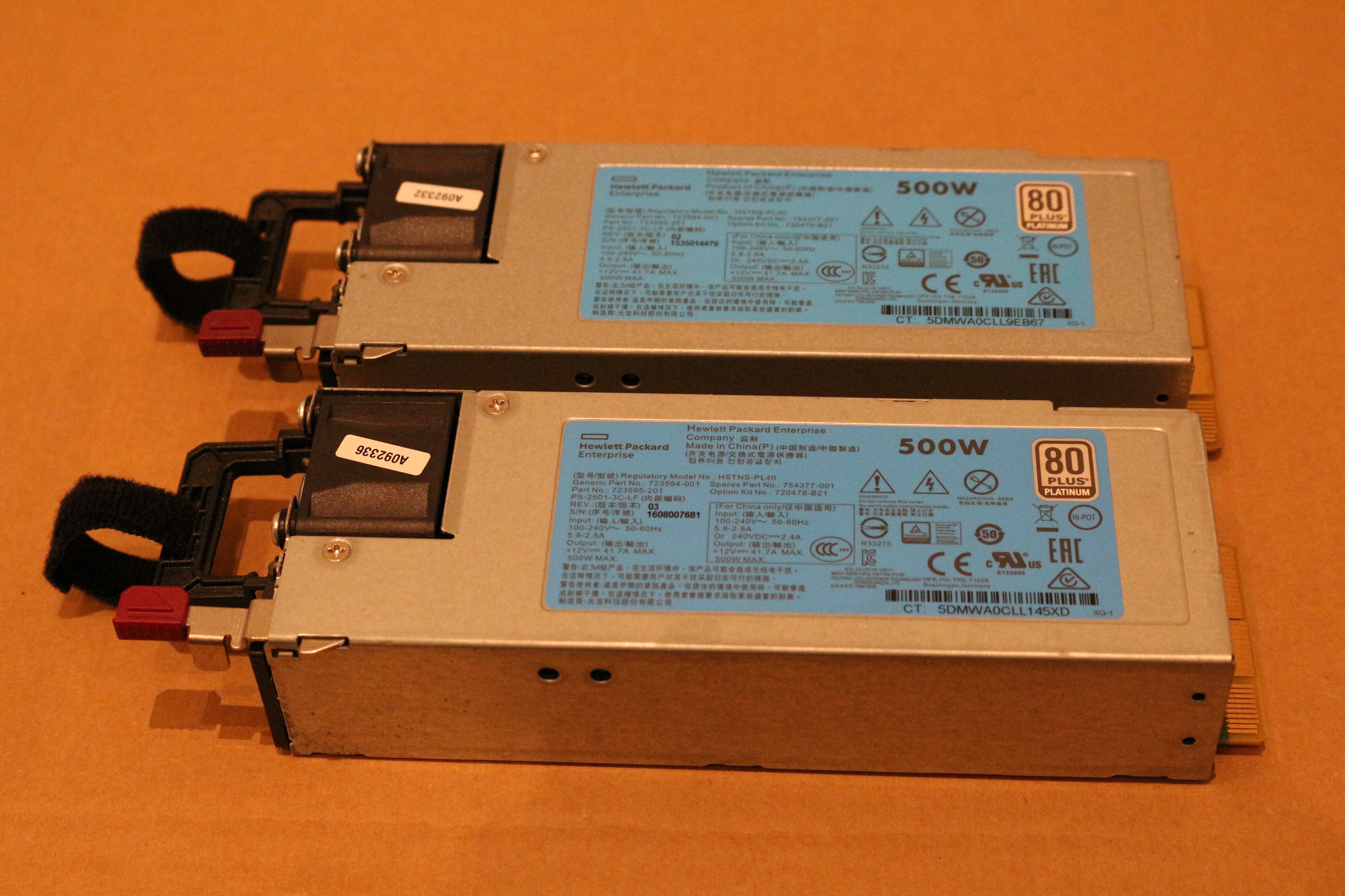 2x HPE 723595-201 500W Flex-Slot Platinum voeding voor ProLiant Gen9 ...