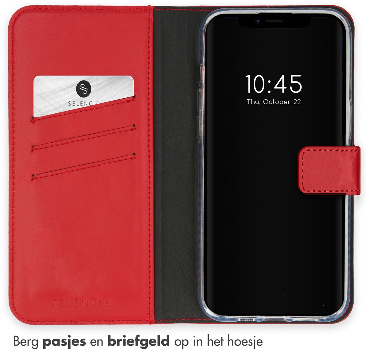 Selencia Echt Lederen Bookcase iPhone 15 - Rood (iPhone 15) Rood ...