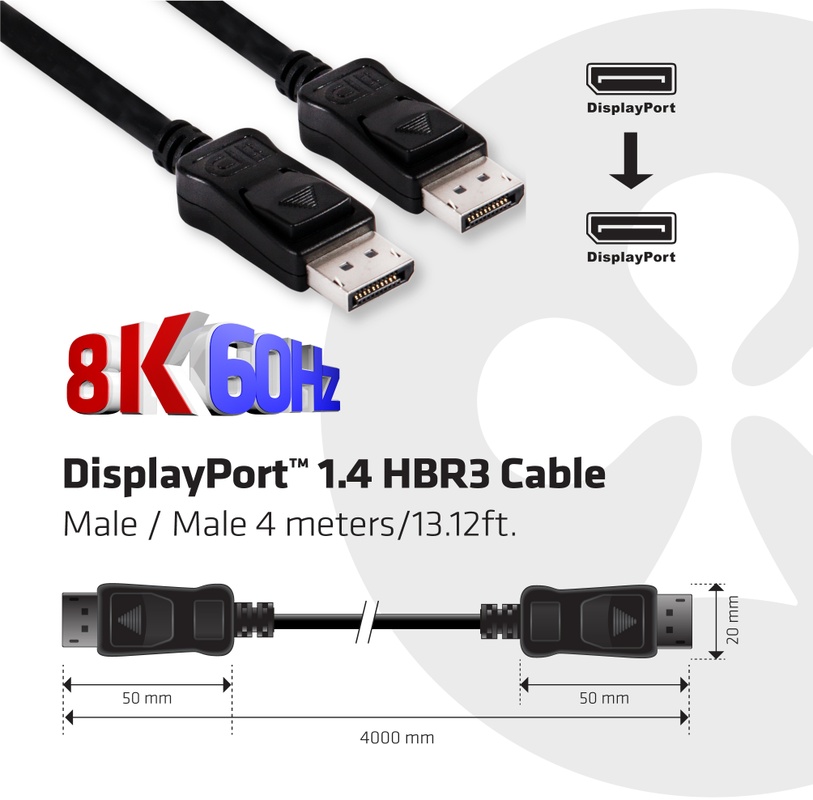 Club 3D DisplayPort™ 1.4 HBR3 8K60Hz Cable Zwart - Kenmerken - Tweakers