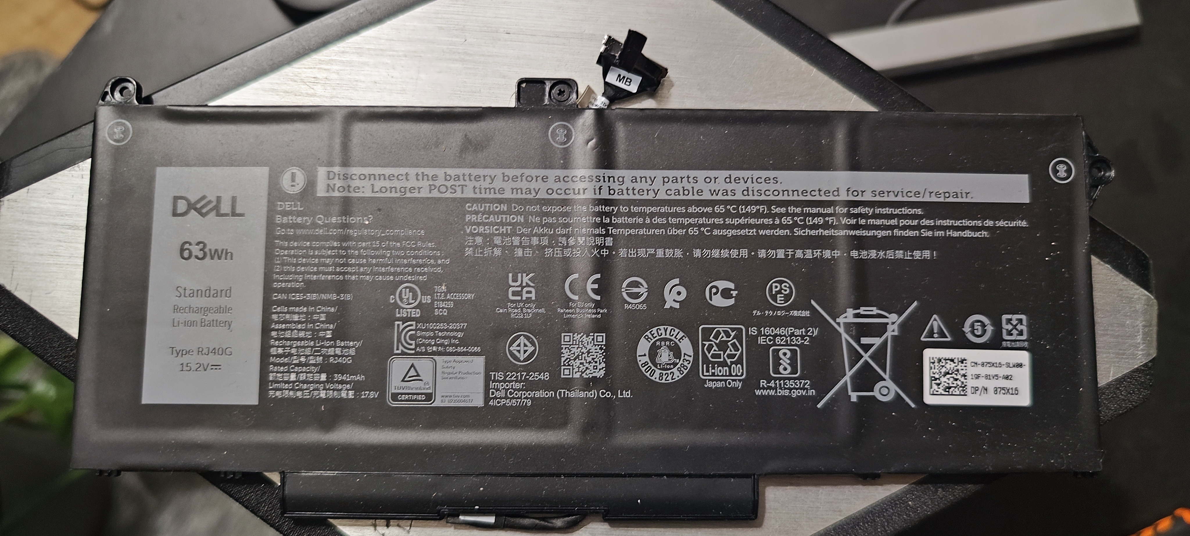 Dell Latitude 5420 5520 Precision 3560 63Wh 4Cell Battery RJ40G ...