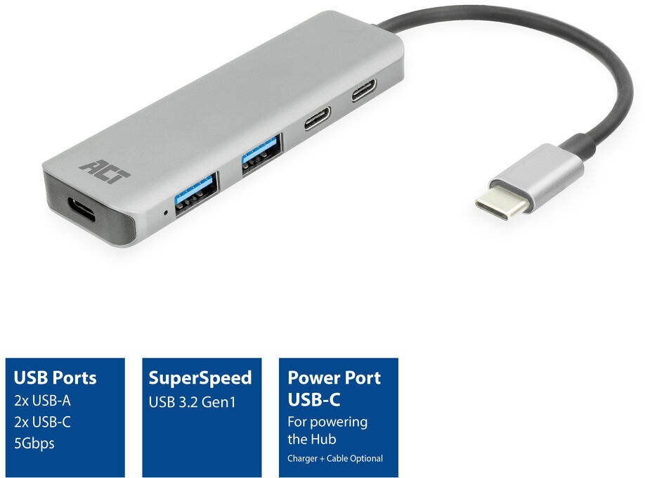 ACT USB-C hub 3.0, 2x USB-A, 2x USB-C: beste prijs - Tweakers