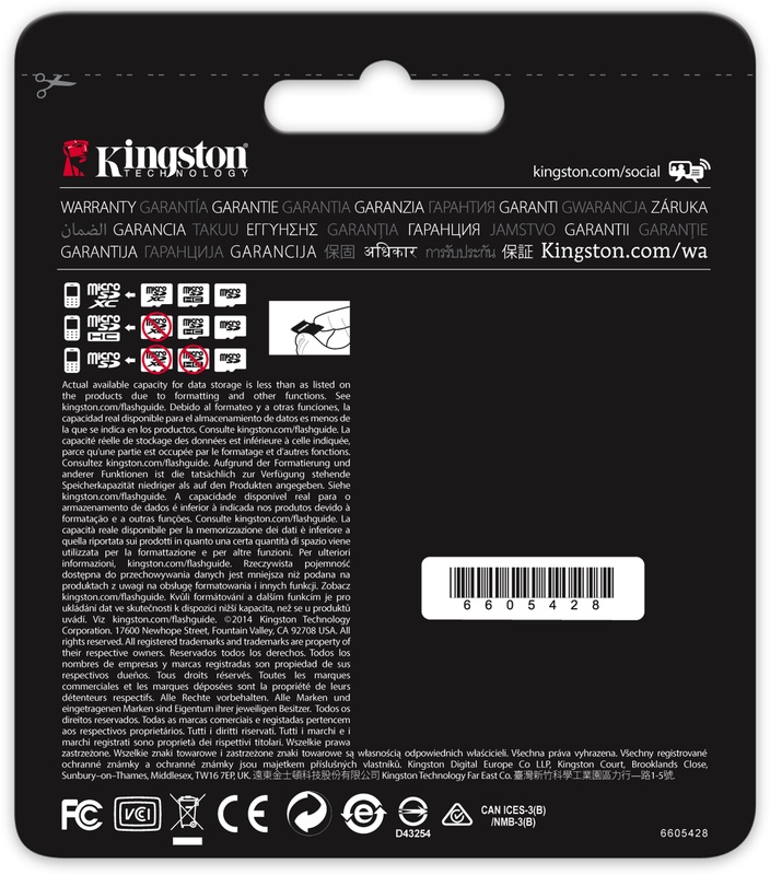 Specificaties van Kingston microSDXC UHS-I U3 90R/80W 128GB - Tweakers