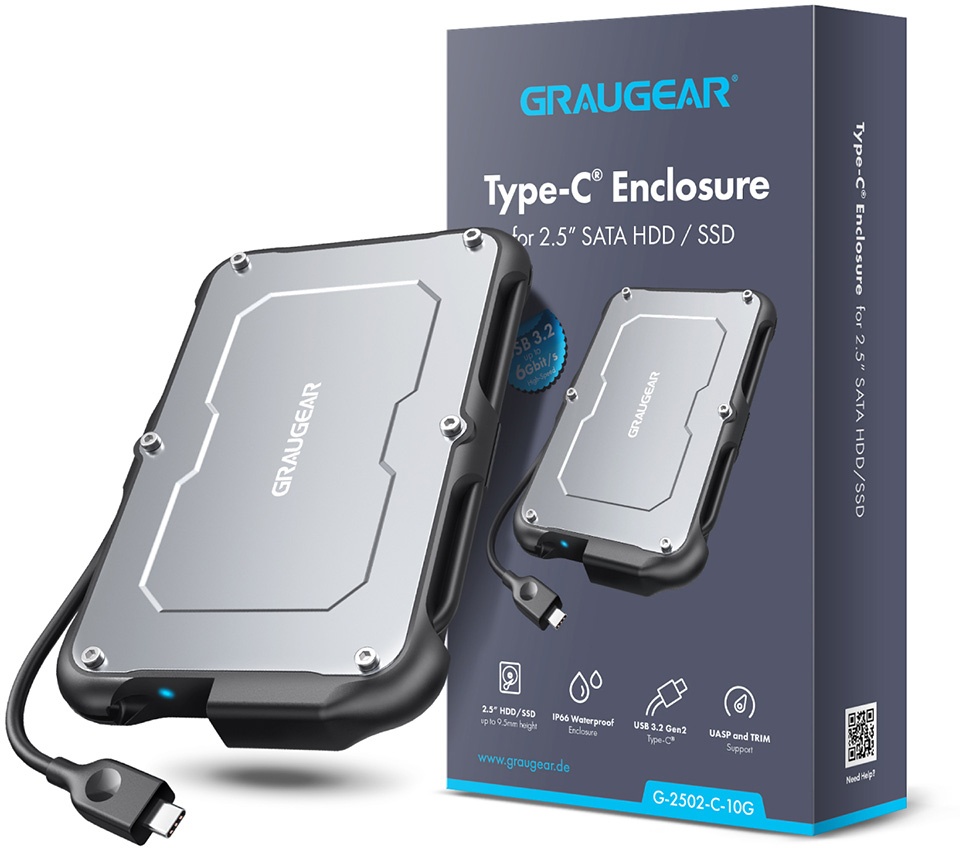 Specificaties van Graugear USB Type-C Enclosure for 2.5“ SATA SSD/HDD ...