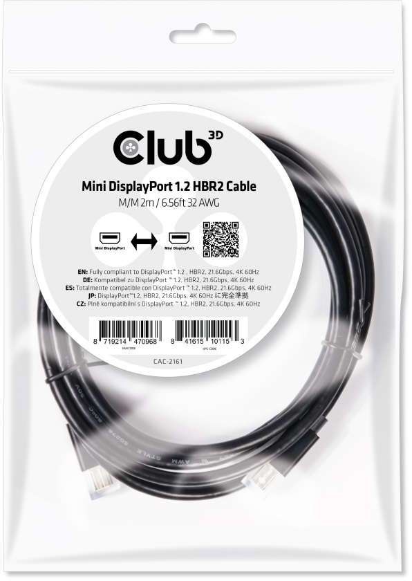 Club 3D Mini DisplayPort 1.2a kabel 2 meter HBR2 4K60Hz Zwart ...