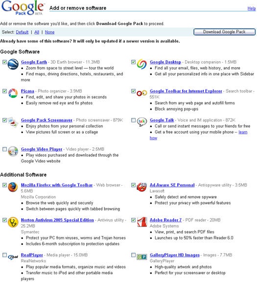 Specificaties van Google Pack - Tweakers