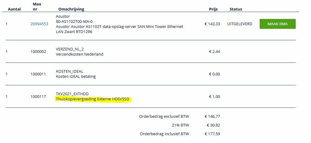 Thuiskopievergoeding op een lege NAS? - Shopping forum - GoT