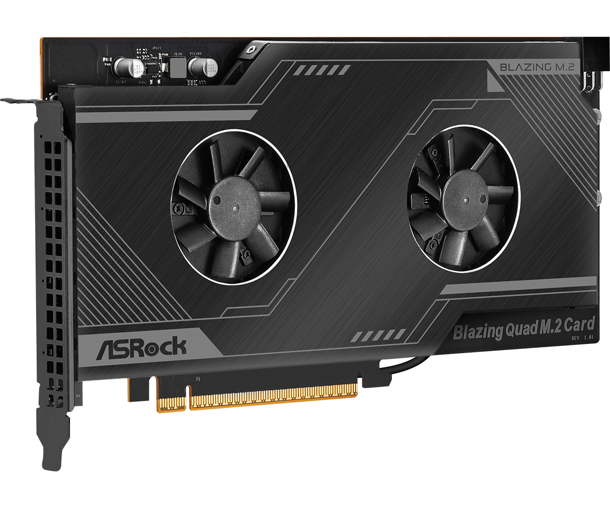 ASRock brengt PCIe 5.0-uitbreidingskaart met vier M.2-slots uit - Tweakers