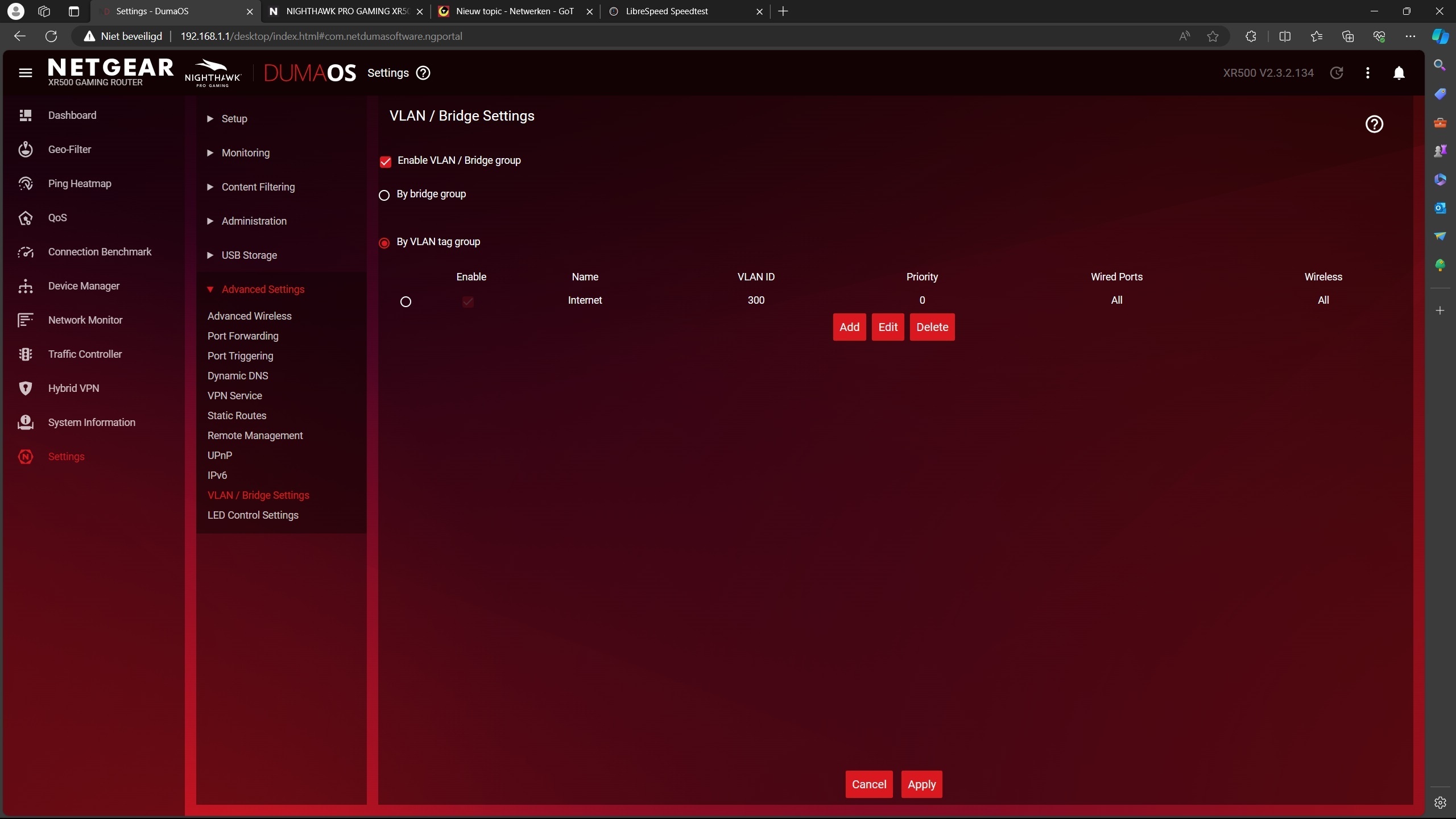 Netgear XR500 nat over lan=moderate maar wireless=open?? - Netwerken - GoT