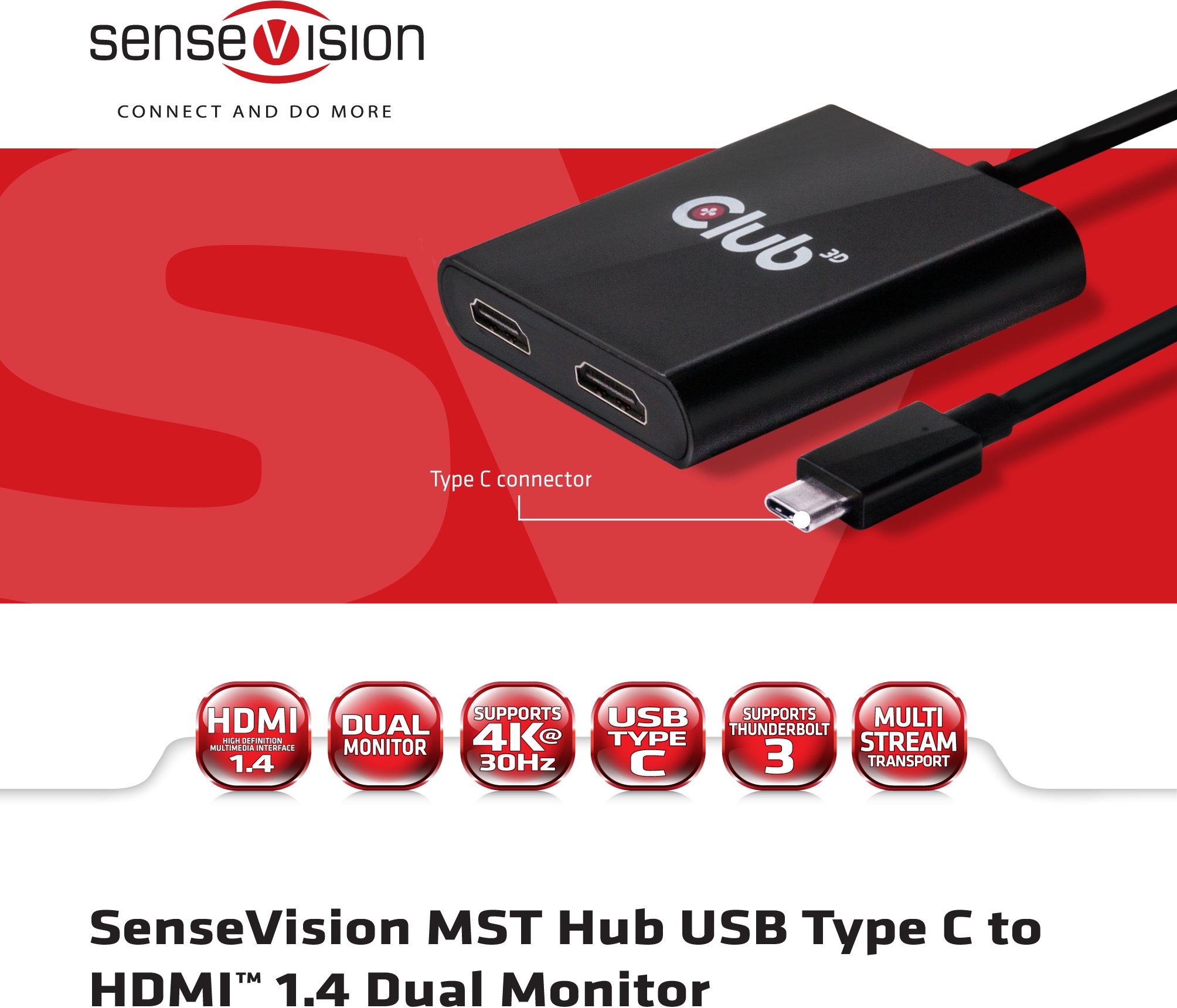 Specificaties van Club 3D MST Hub USB 3.1 Gen1 Type C to HDMI 1.4 Dual ...