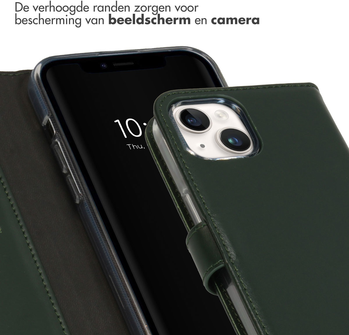 Selencia Echt Lederen Bookcase iPhone 15 Plus - Groen (iPhone 15 Plus ...