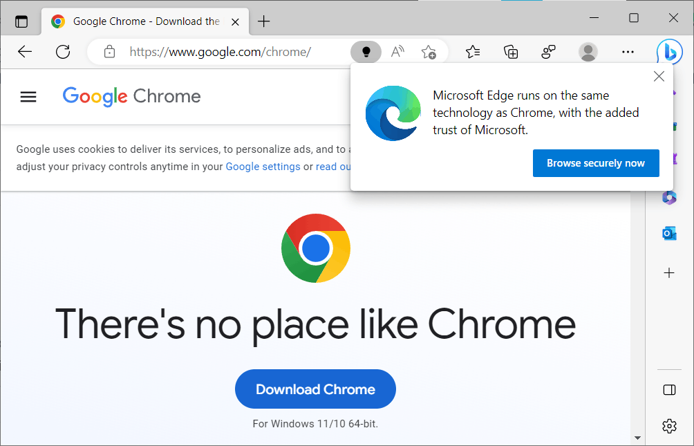 Microsoft toonde reclame voor Edge op downloadpagina Chrome in Edge - Tweakers