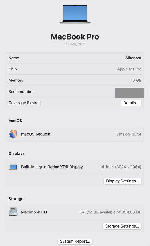 Apple MacBook Pro 2021 14" M1 Pro 10 Core, 16-core GPU, 16GB ram, 1TB ...