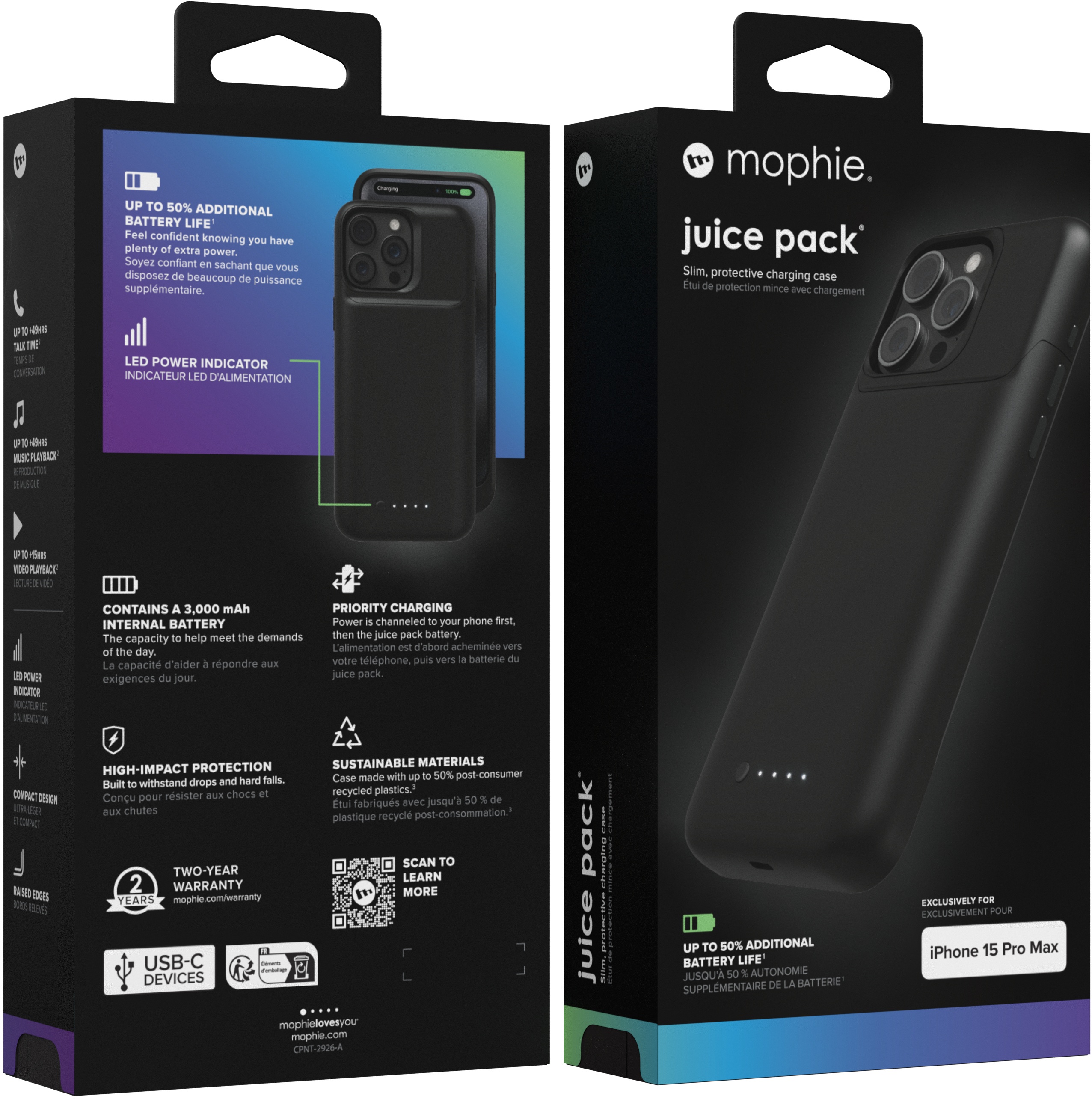 Specificaties van Mophie Juice Pack (iPhone 15 Pro Max) Zwart - Tweakers