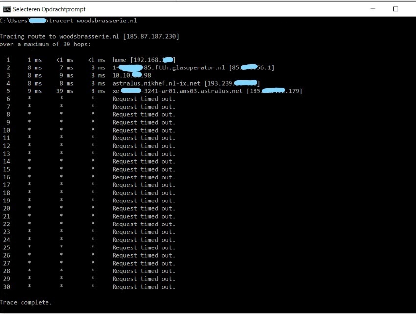 Specifieke website returnt met ping: "Request timeout". - Internet en ...