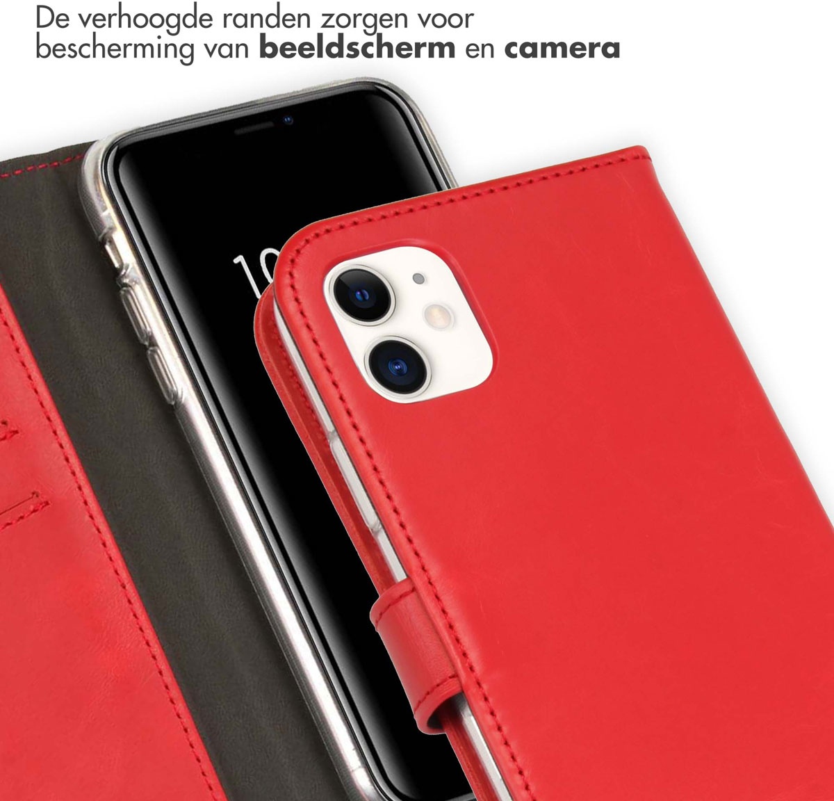 Selencia Echt Lederen Bookcase iPhone 11 - Rood (iPhone 11) Rood ...