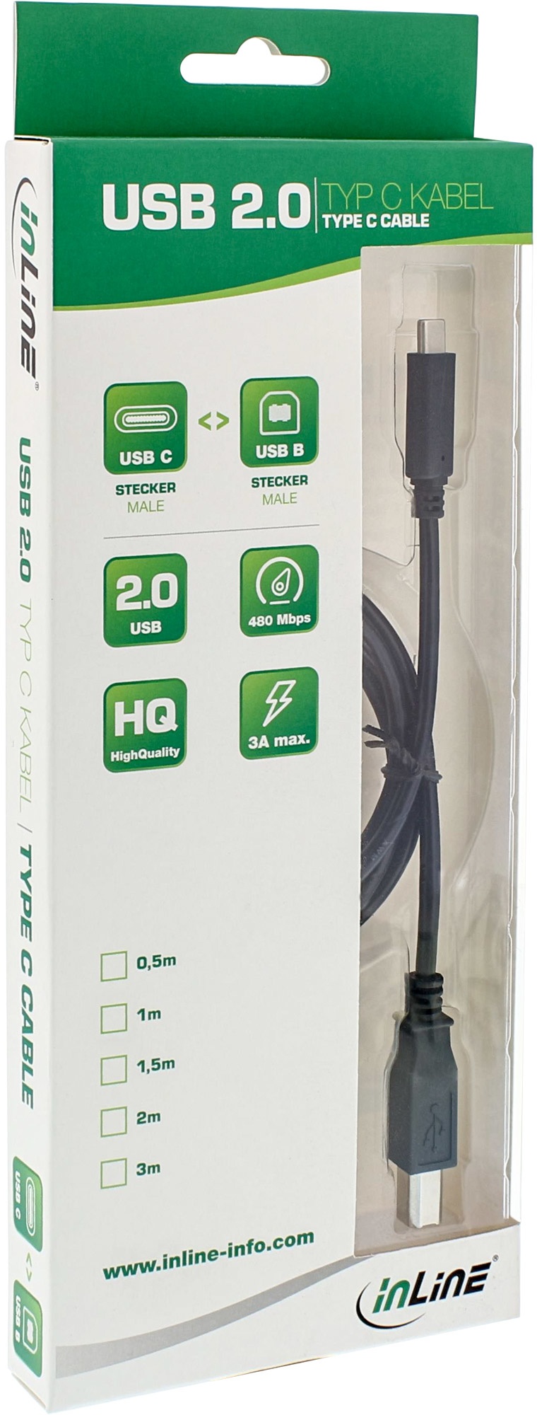 Specificaties van InLine USB C/USB B, 2 m Zwart - Tweakers