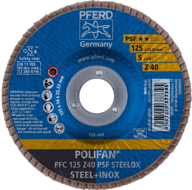 Specificaties van PFERD PFC 125 Z 40 PSF STEELOX - Tweakers