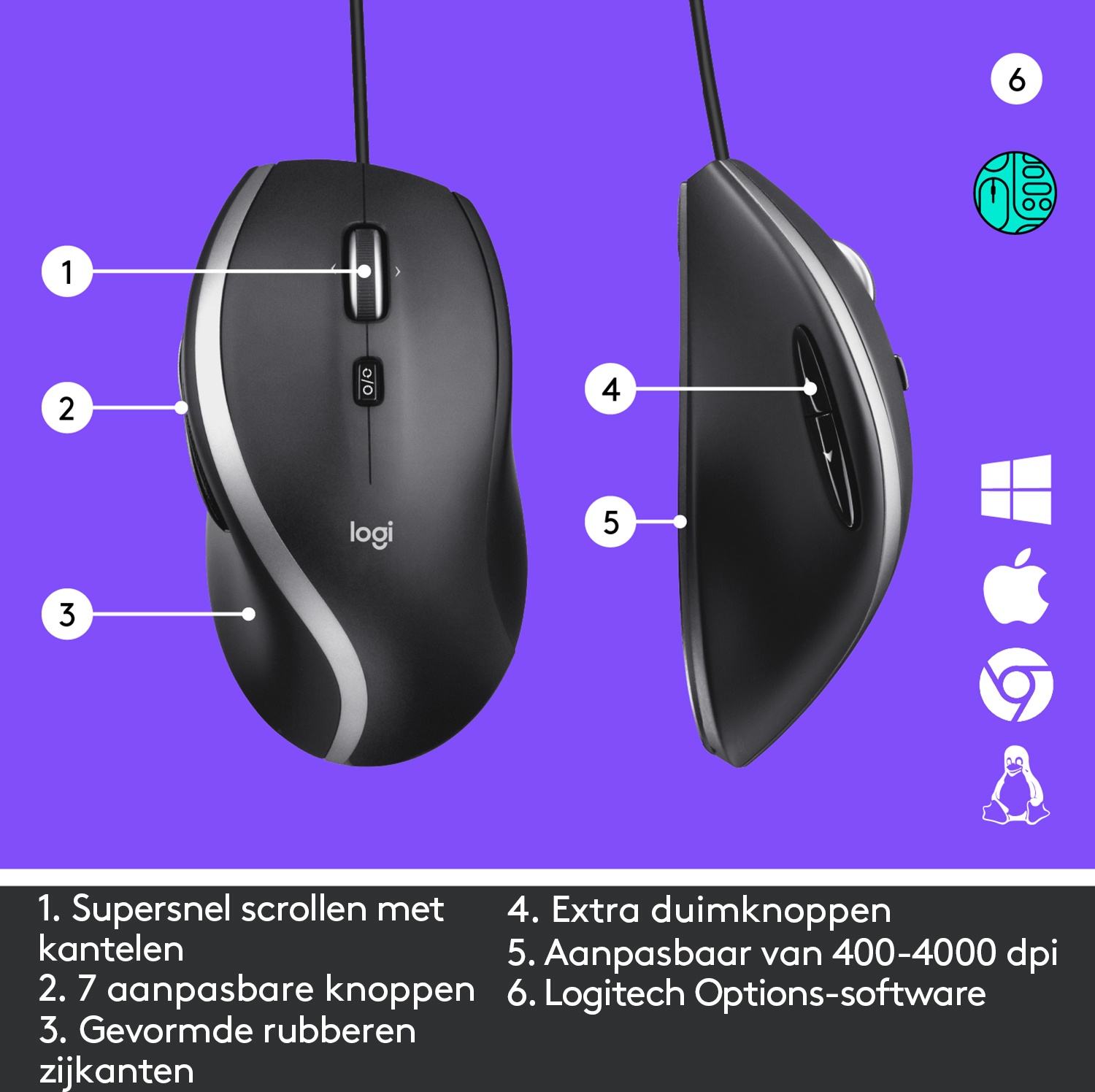Specificaties van Logitech Advanced Corded M500s - Tweakers