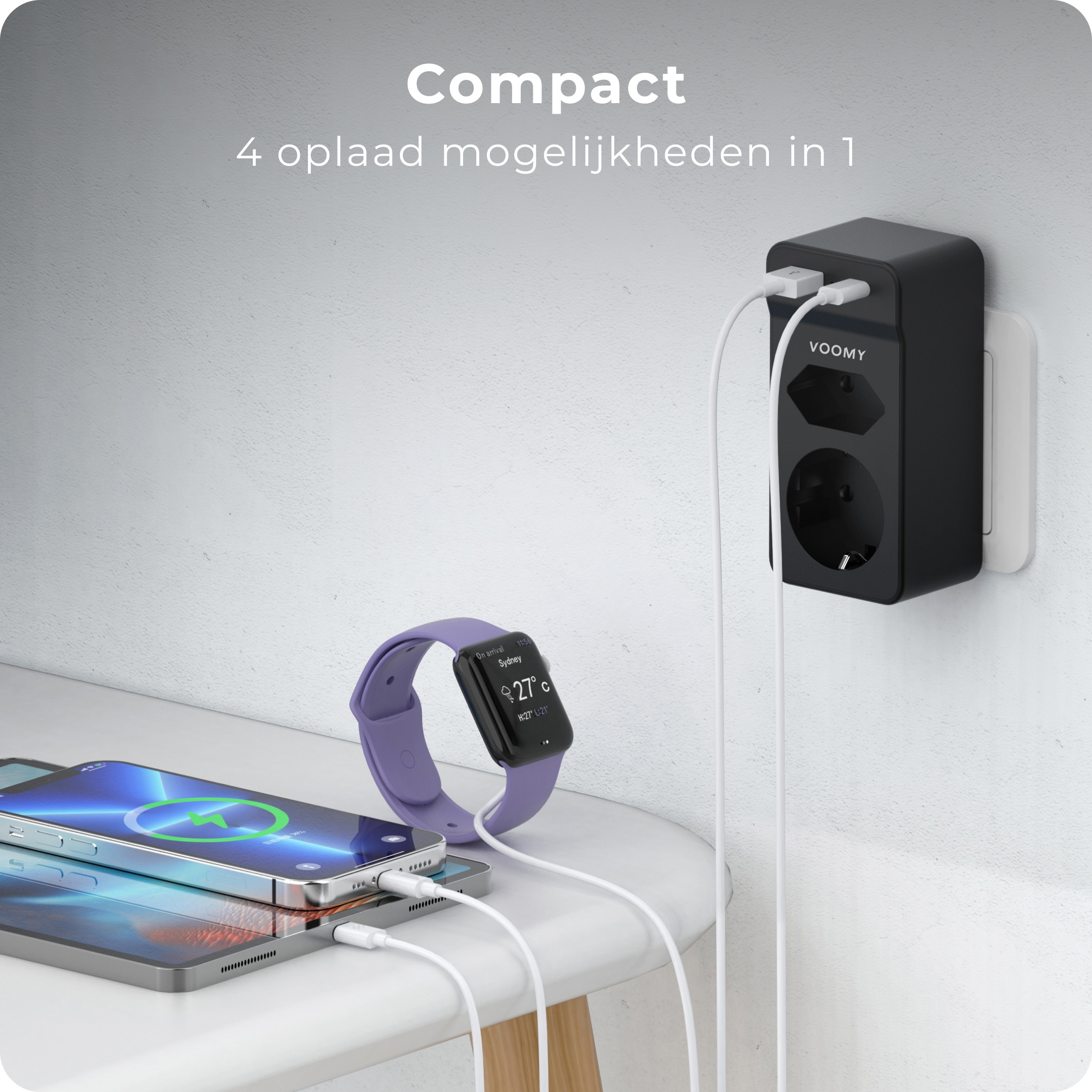 Specificaties van Voomy Verdeelstekker - 1 USB-C & 1 USB-A Poort - 2 ...