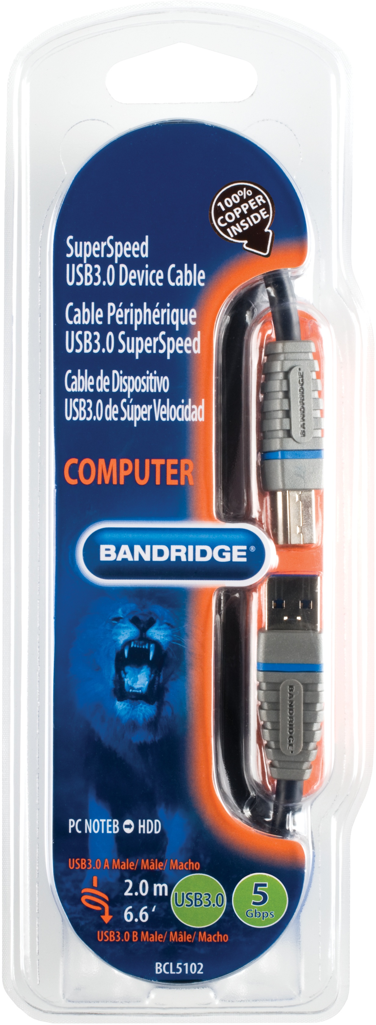 Bandridge 2m USB 3.0 A/B Cable Zwart - Kenmerken - Tweakers